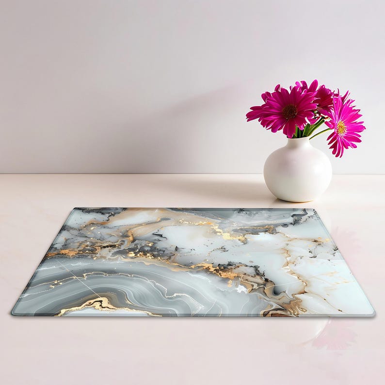 Light Grey Marble Placemat - Luxury Glass Table Mat - Etsy
