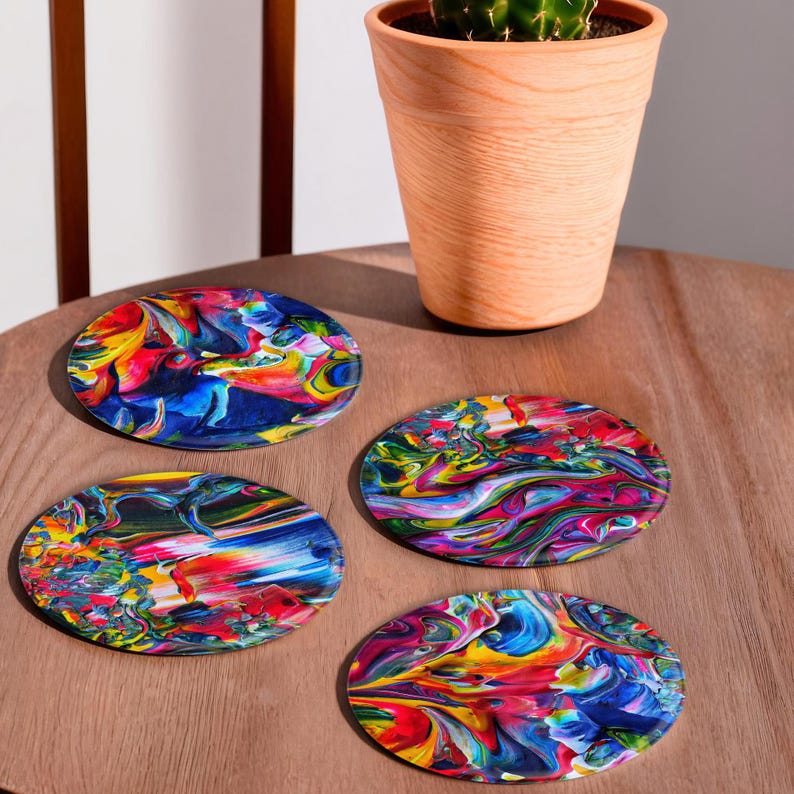 Colorful Oil Painting Texture Glass Coasters | Personalized Marble Art ...