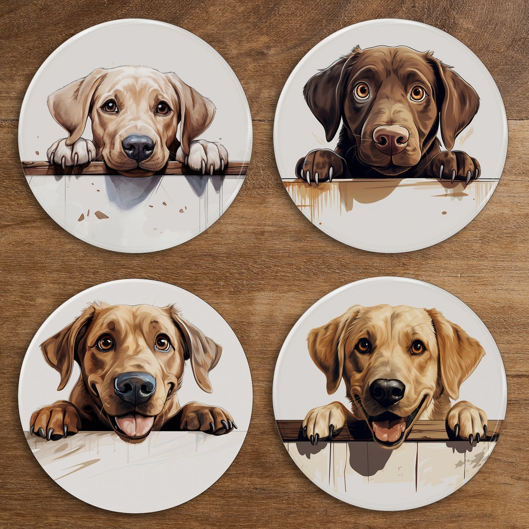 Cute Peeking Labrador Glass Coasters Labrador Watercolour Painting ...