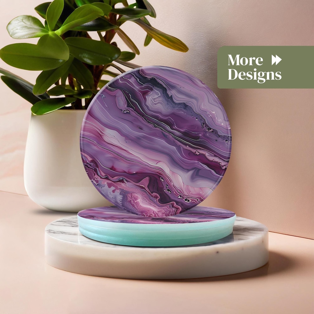 Purple Marble Glass Coasters| Personalised Marble Art Coaster Set - Etsy UK