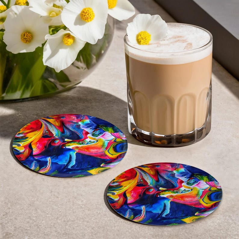 Colorful Oil Painting Texture Glass Coasters | Personalized Marble Art ...