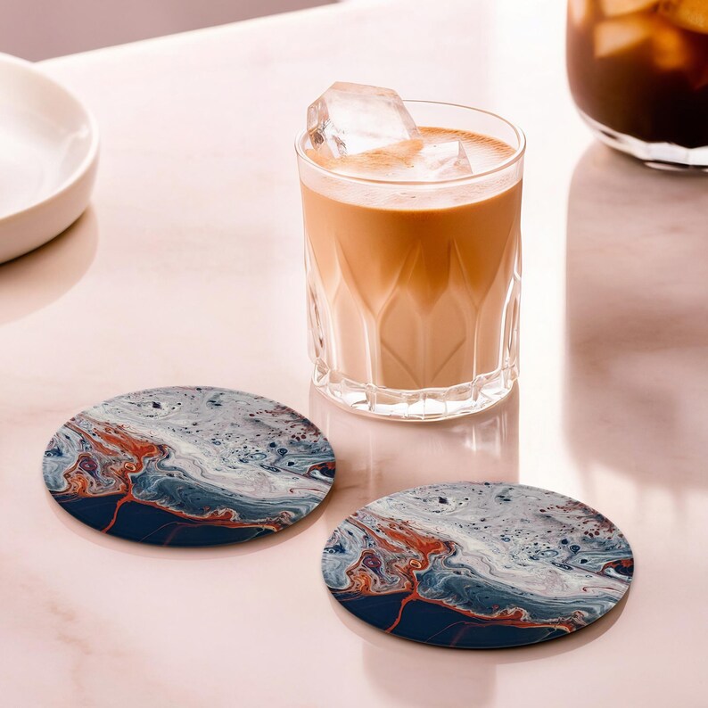Flame Marble Glass Coasters | Personalised Marble Art Coaster Set - Etsy