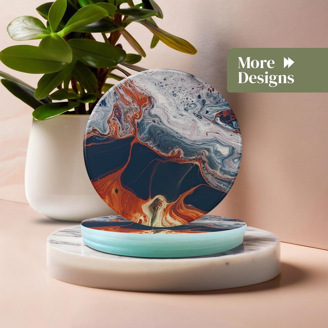 Flame Marble Glass Coasters | Personalised Marble Art Coaster Set - Etsy