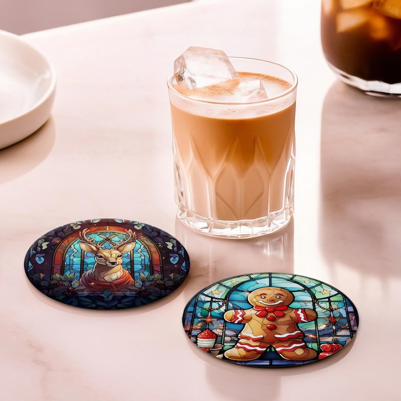 Custom Stained Glass Christmas Coaster Set - 10 Festive Designs - Etsy