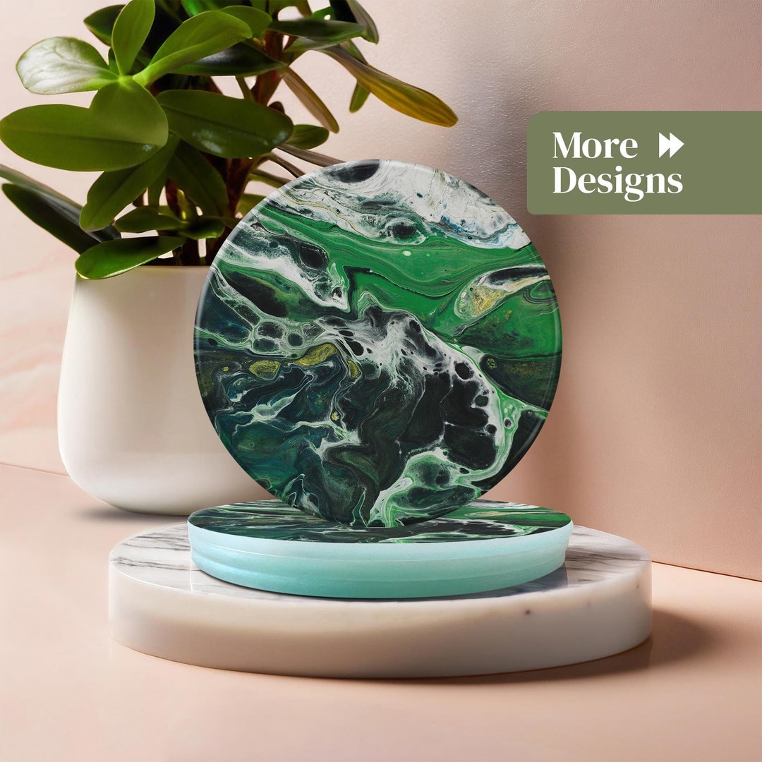 Green Marble Glass Coasters | Unique Marble Paintings | Coffee Table ...