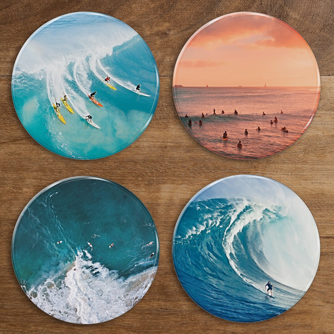 Surf Landscape in Oils Glass Coasters Unique Oil Paintings Coffee Table ...