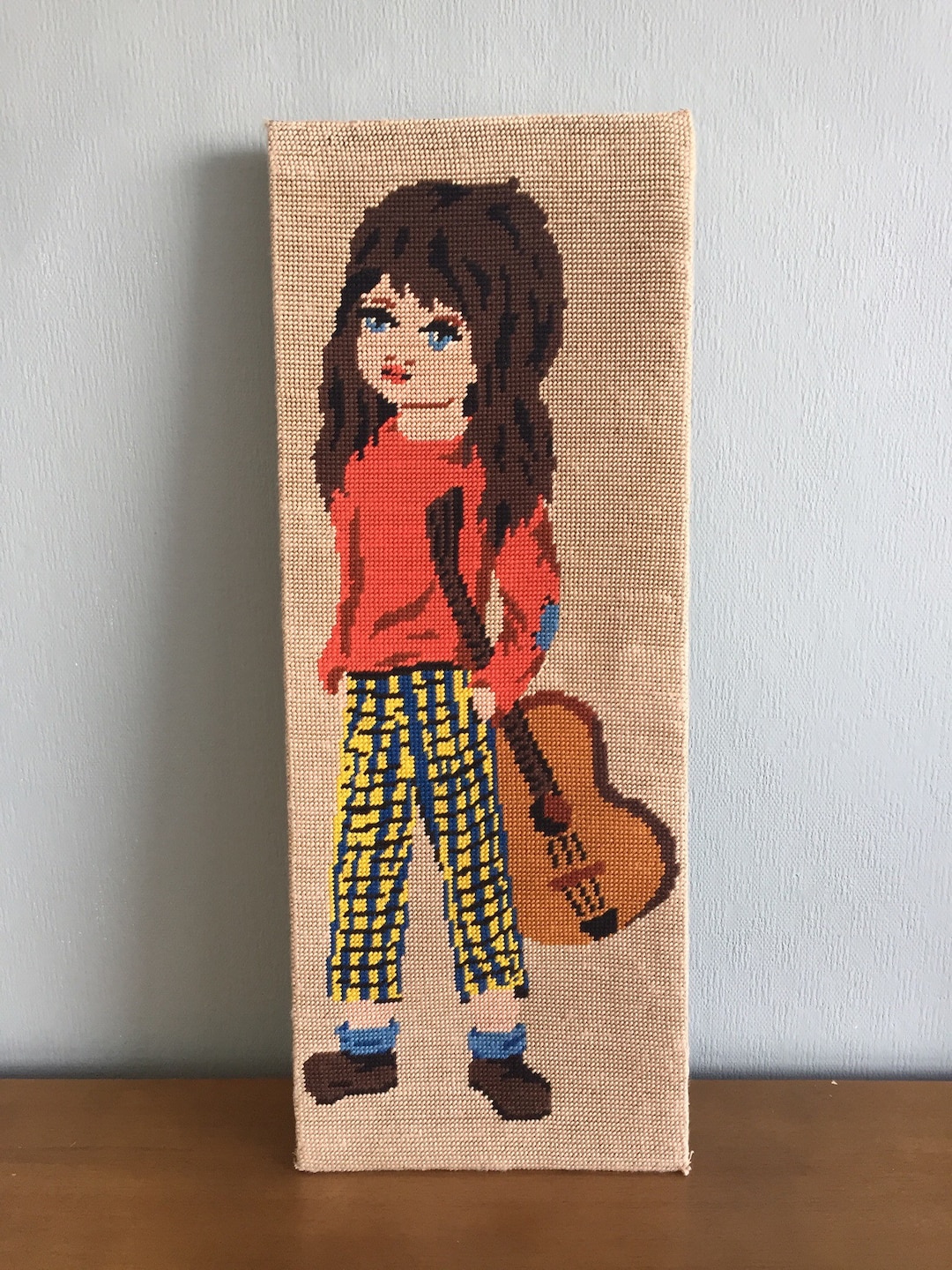 Canevas Margot Tapestry, the Girl With Guitar Vintage 60s Made in ...