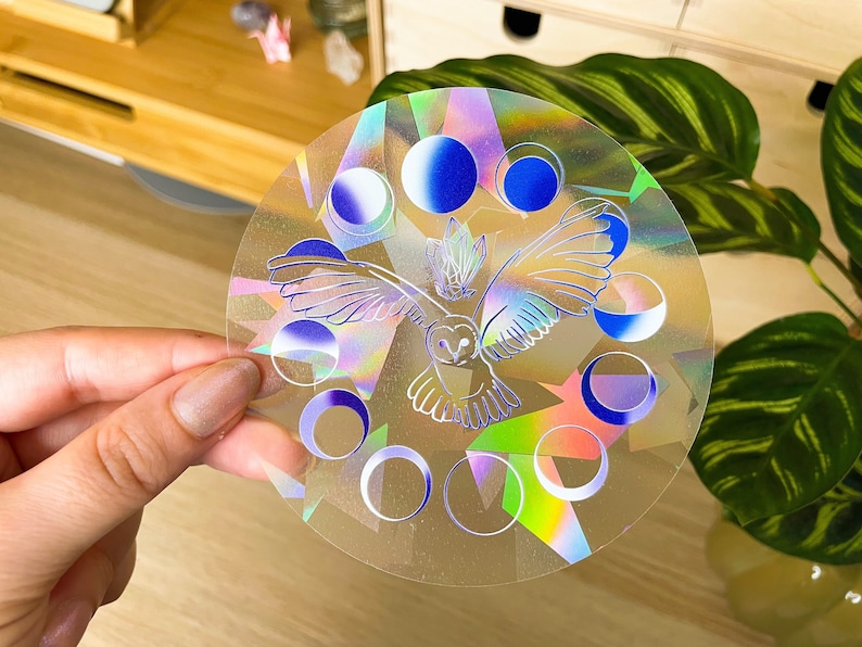 Owl Suncatcher Moon Phases Rainbow Maker Decal - Etsy