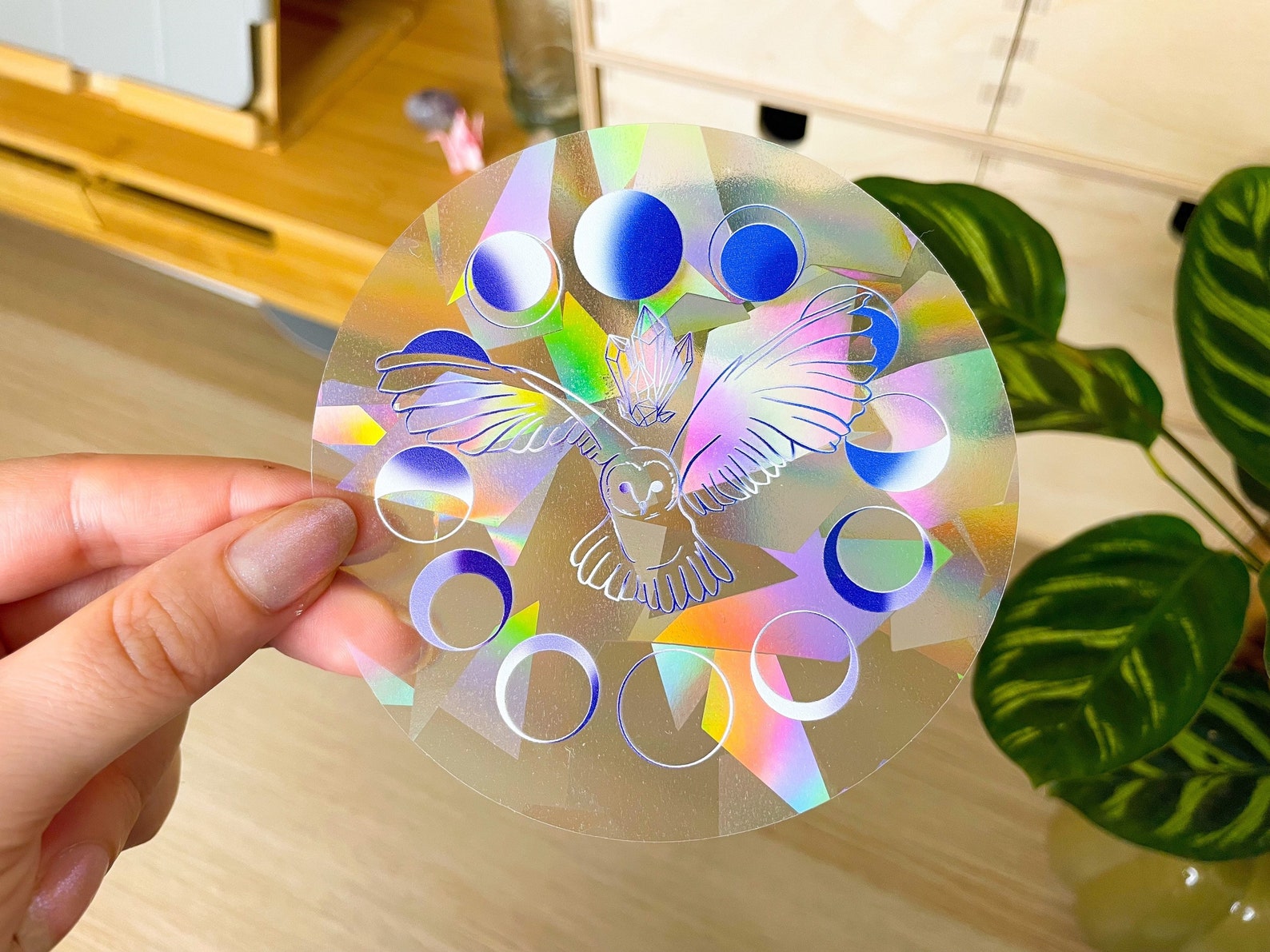 Owl Suncatcher Moon Phases Rainbow Maker Decal - Etsy