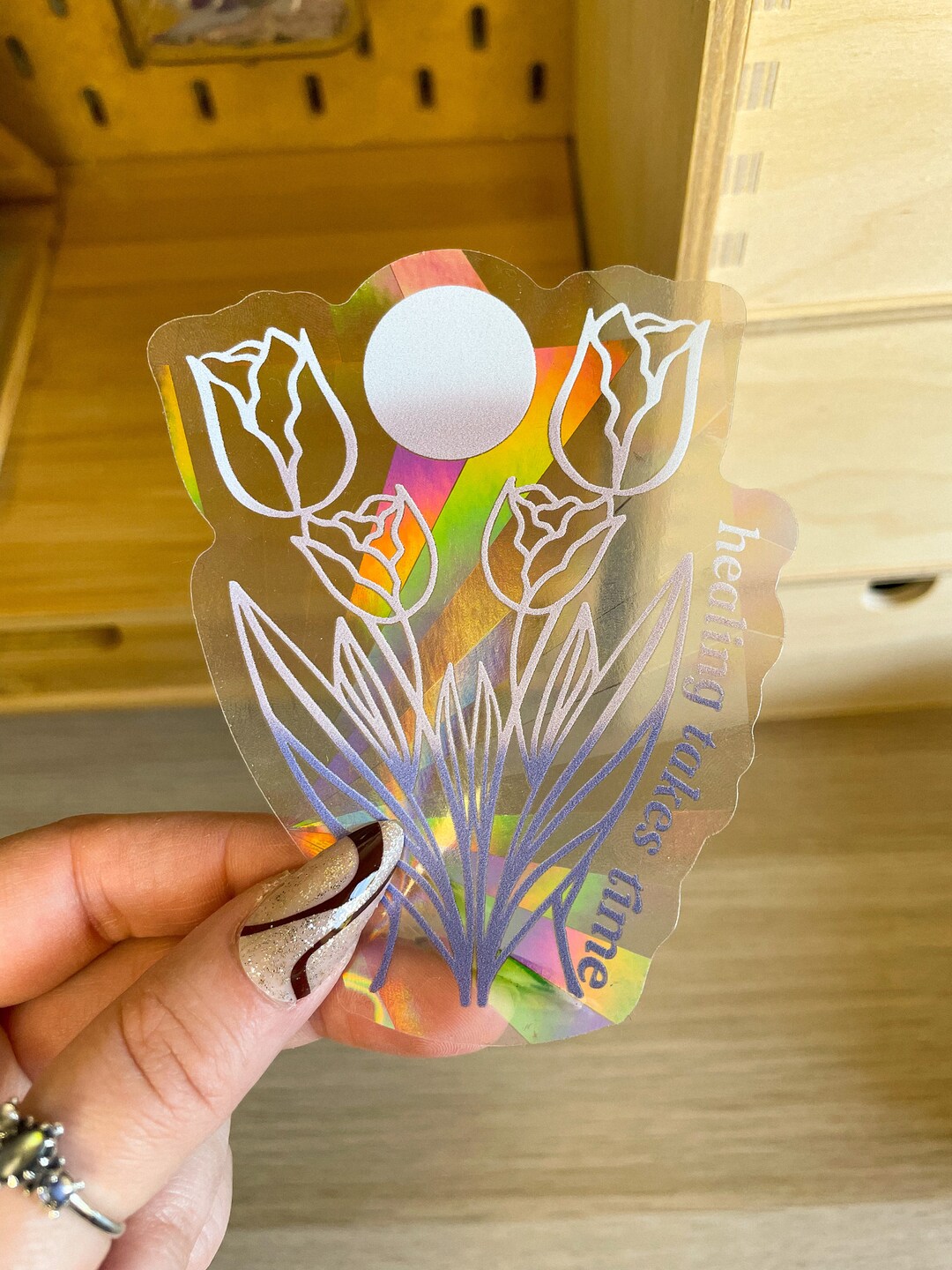 NEW! Healing Takes Time Suncatcher Sticker, Tulip Sticker, Rainbow ...