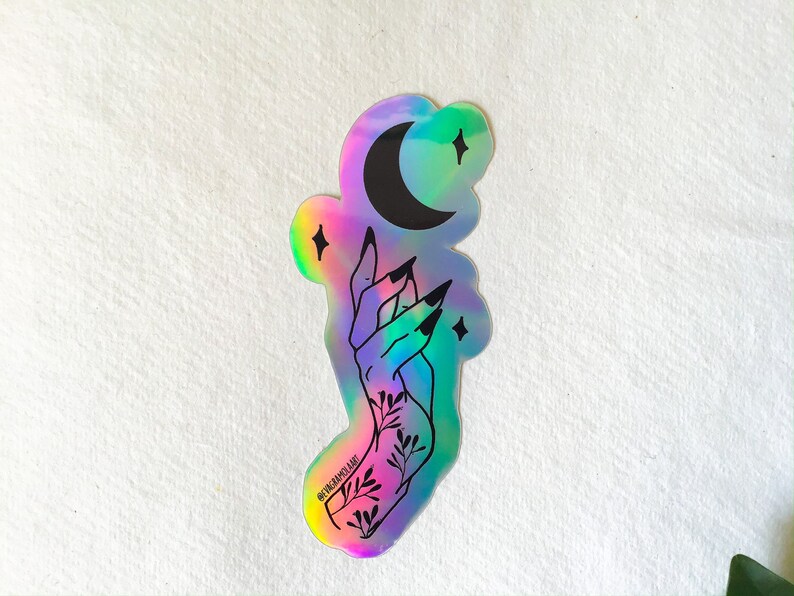 Holographic Witch Hand Sticker Moon Lover Sticker - Etsy