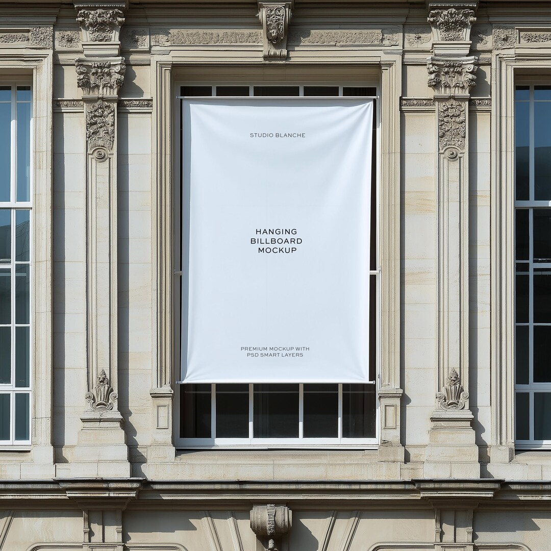 Realistic Hanging Billboard Poster Sign Mockup, PSD Mockup, Billboard ...