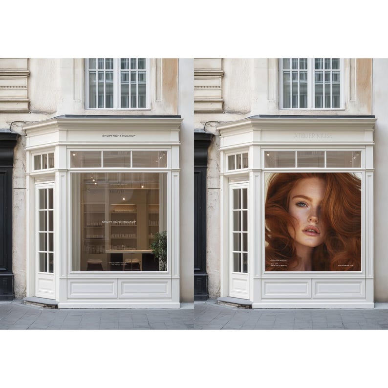 Salon Storefront Mockup, Facade Mockup, Window Display Mockup, Sign Mockup, Signage Mockup, Hair ...