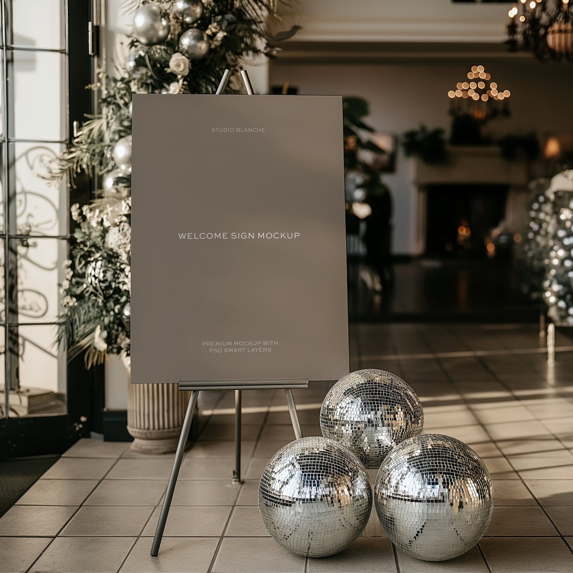 Disco Ball Welcome Sign Mockup: Gold & Silver Foil PSD File - Etsy