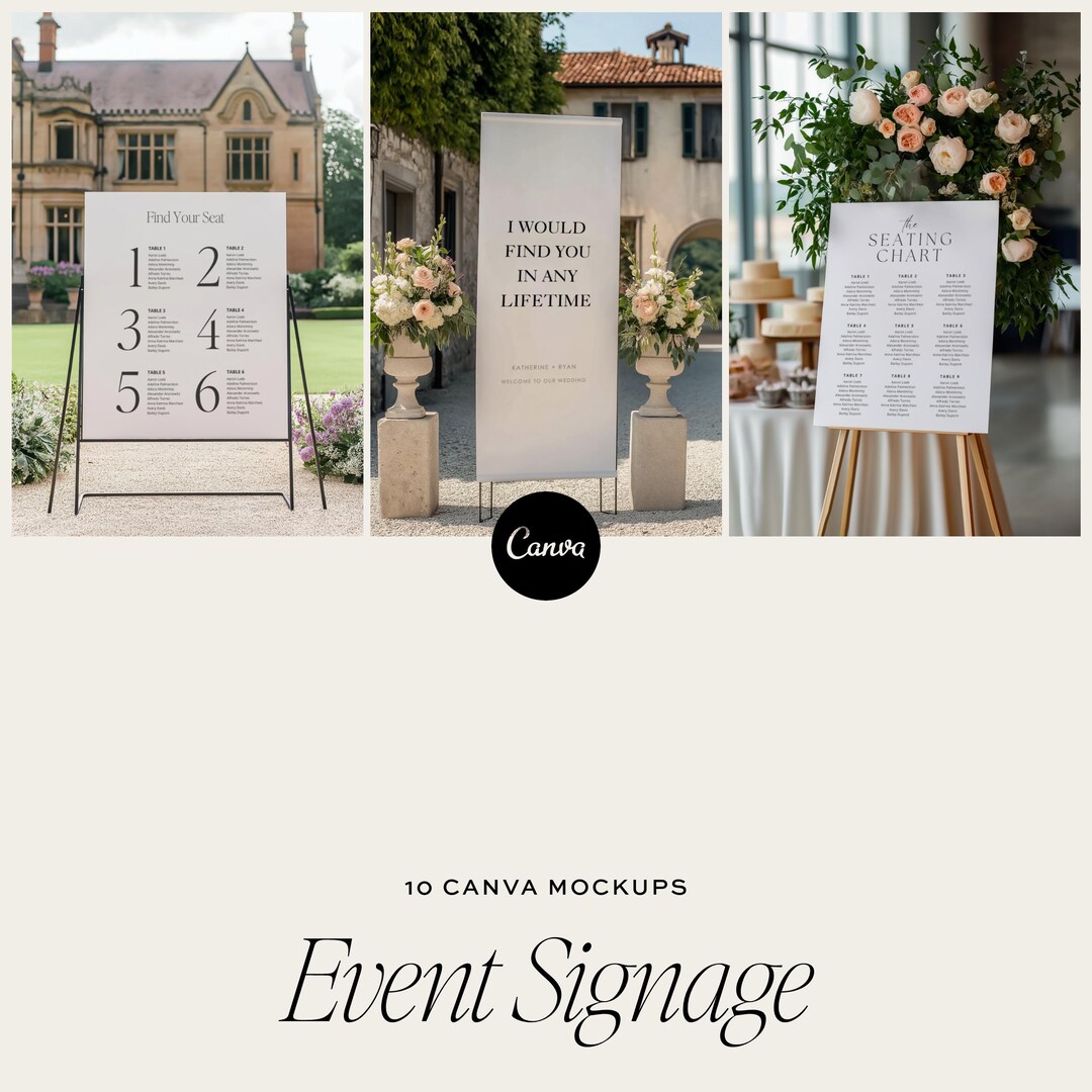 Canva Wedding Sign Mockup Bundle: Editable Seating Chart & Welcome Sign ...