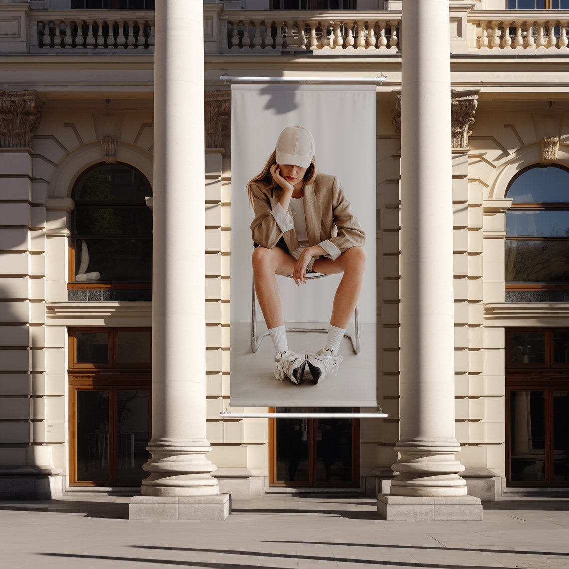 Realistic Hanging Billboard Poster Sign Mockup, PSD Mockup, Billboard ...