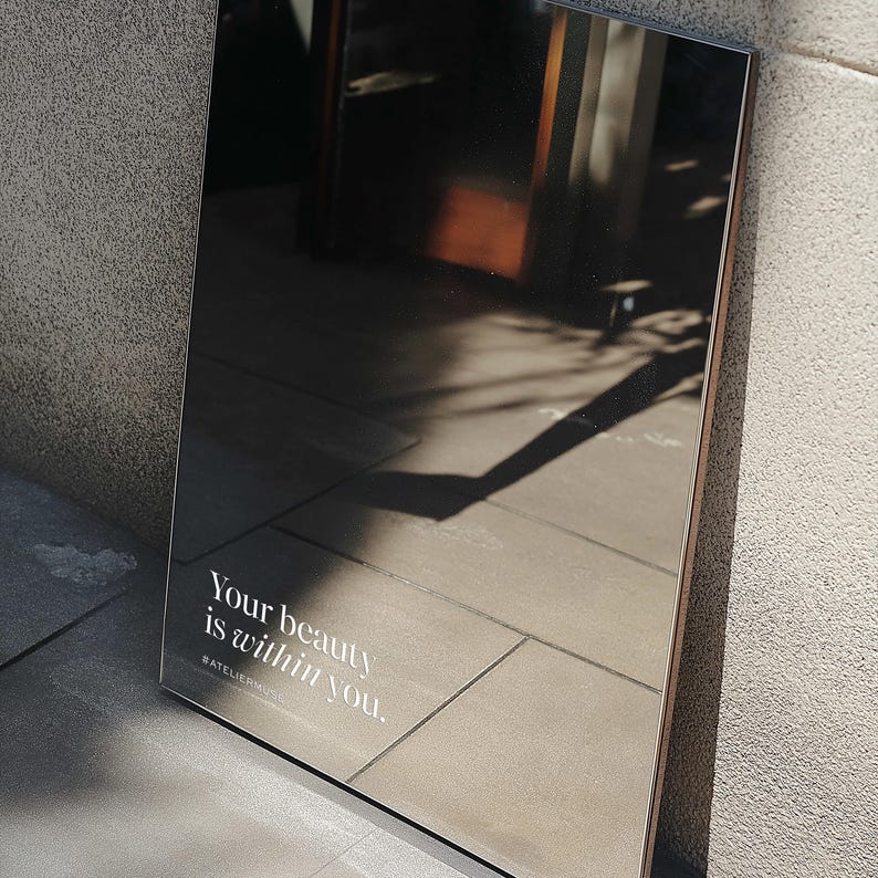 Realistic Mirror Sign Poster Sign Mockup, PSD Mockup, Mirror Board ...
