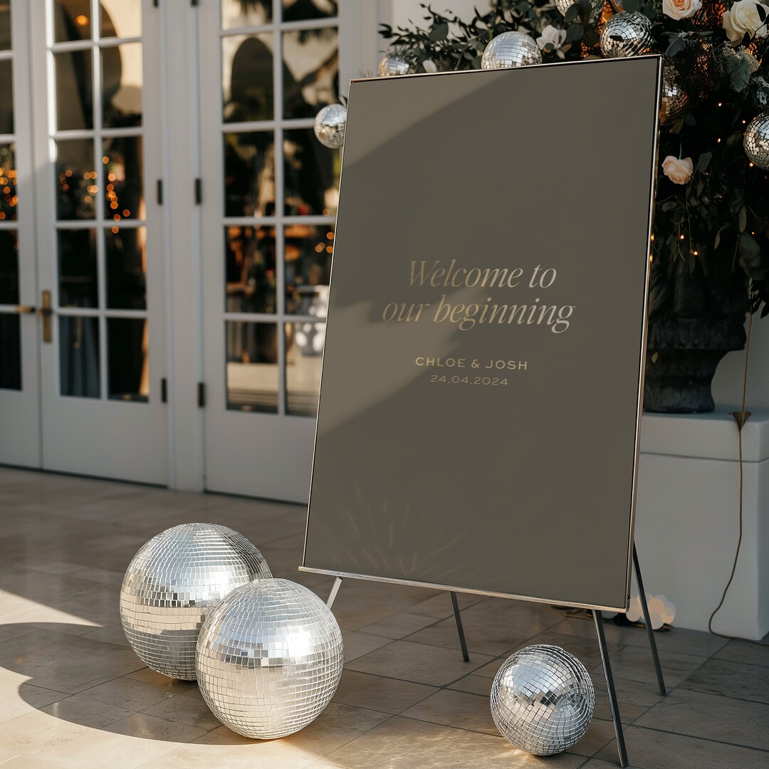 Disco Ball Welcome Sign Mockup: Gold & Silver Foil PSD - Etsy
