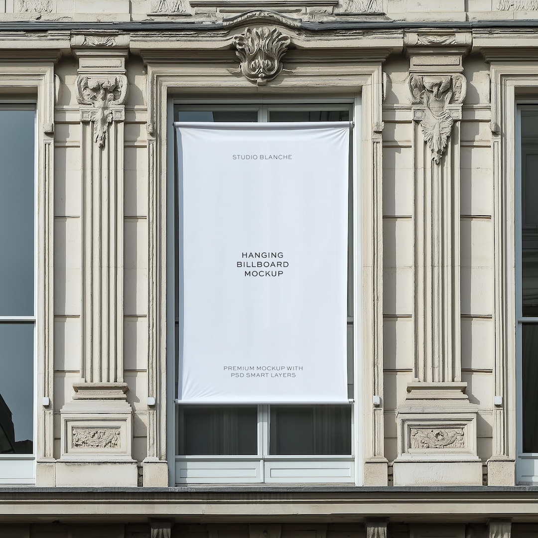 Realistic Hanging Billboard Poster Sign Mockup, PSD Mockup, Billboard ...