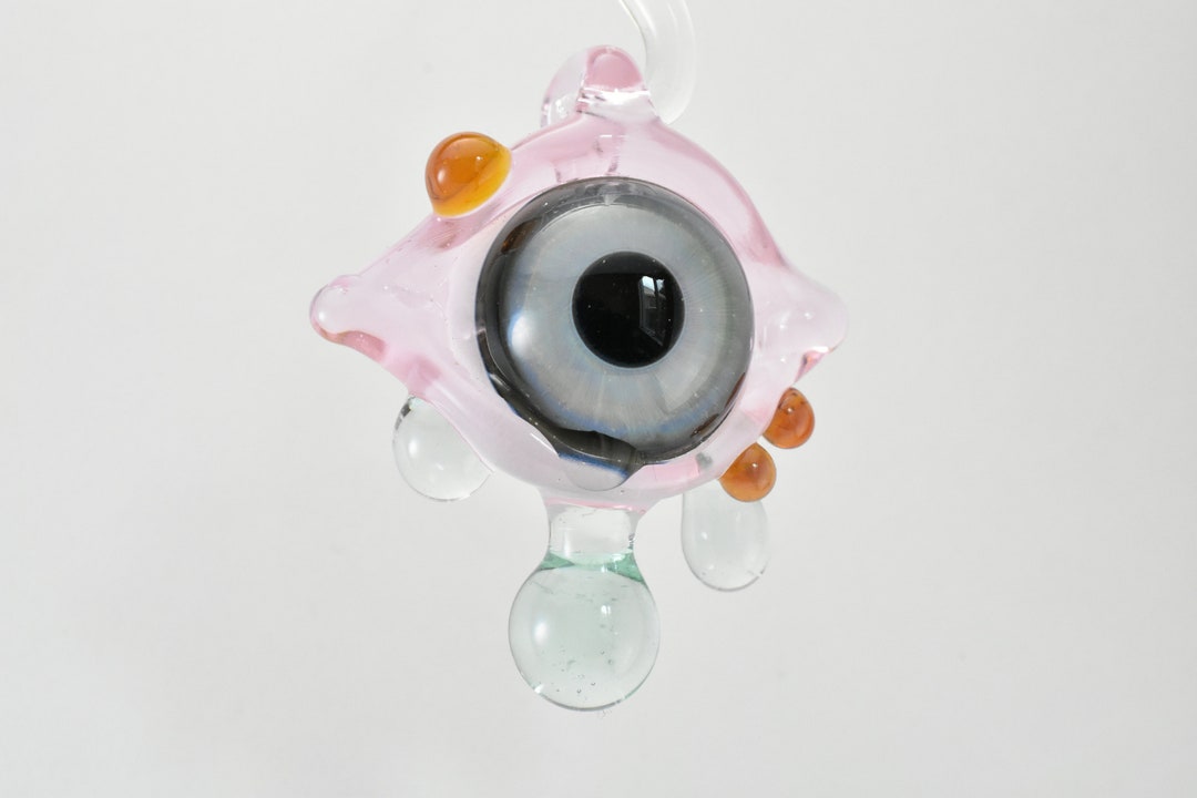 Glass Eye Pendant, Flameworked Boro, Warm Yellow Iris, Transparent Pink ...