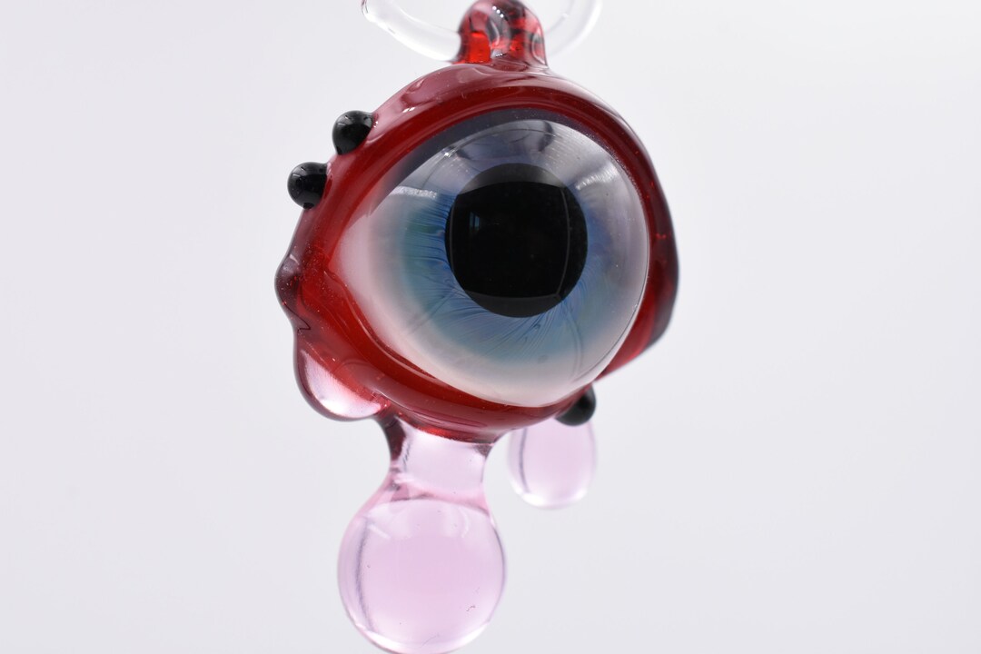 Glass Eye Pendant Flameworked Boro Blue Iris Red Casing - Etsy