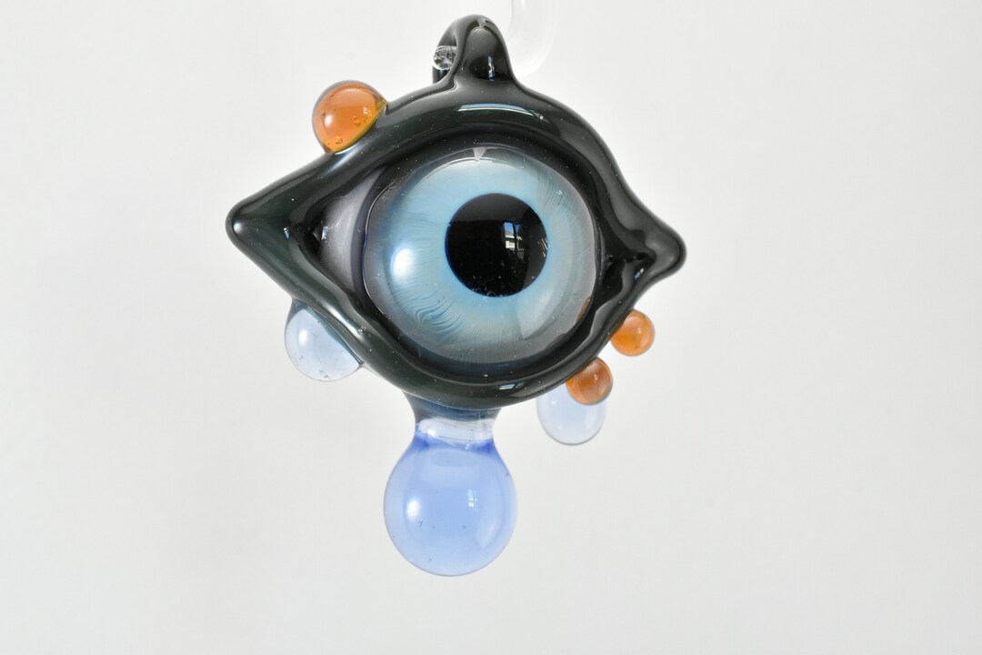 Glass Eye Pendant, Flameworked Boro, Blue Yellow Iris, Green Casing ...