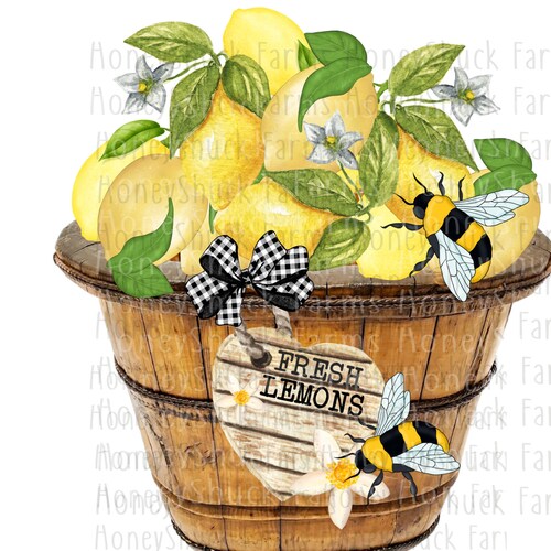 Lemons and Bees Digital Download Lemon Print Digital Design | Etsy