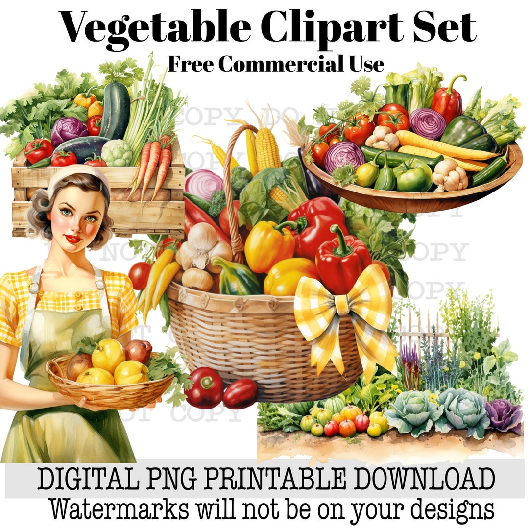 Vegetable Bundle Clipart, Digital Download, Retro Girl Png, Sublimation ...