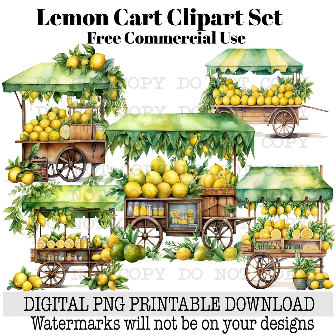 Lemons Watercolor Clipart Bundle Lemon Cart Lemon Stand - Etsy