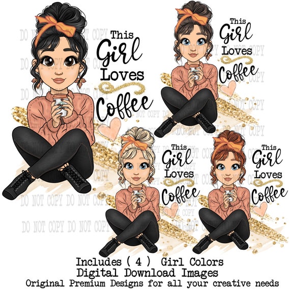 Coffee Girl Png Digital Download Coffee Stickers Png Etsy