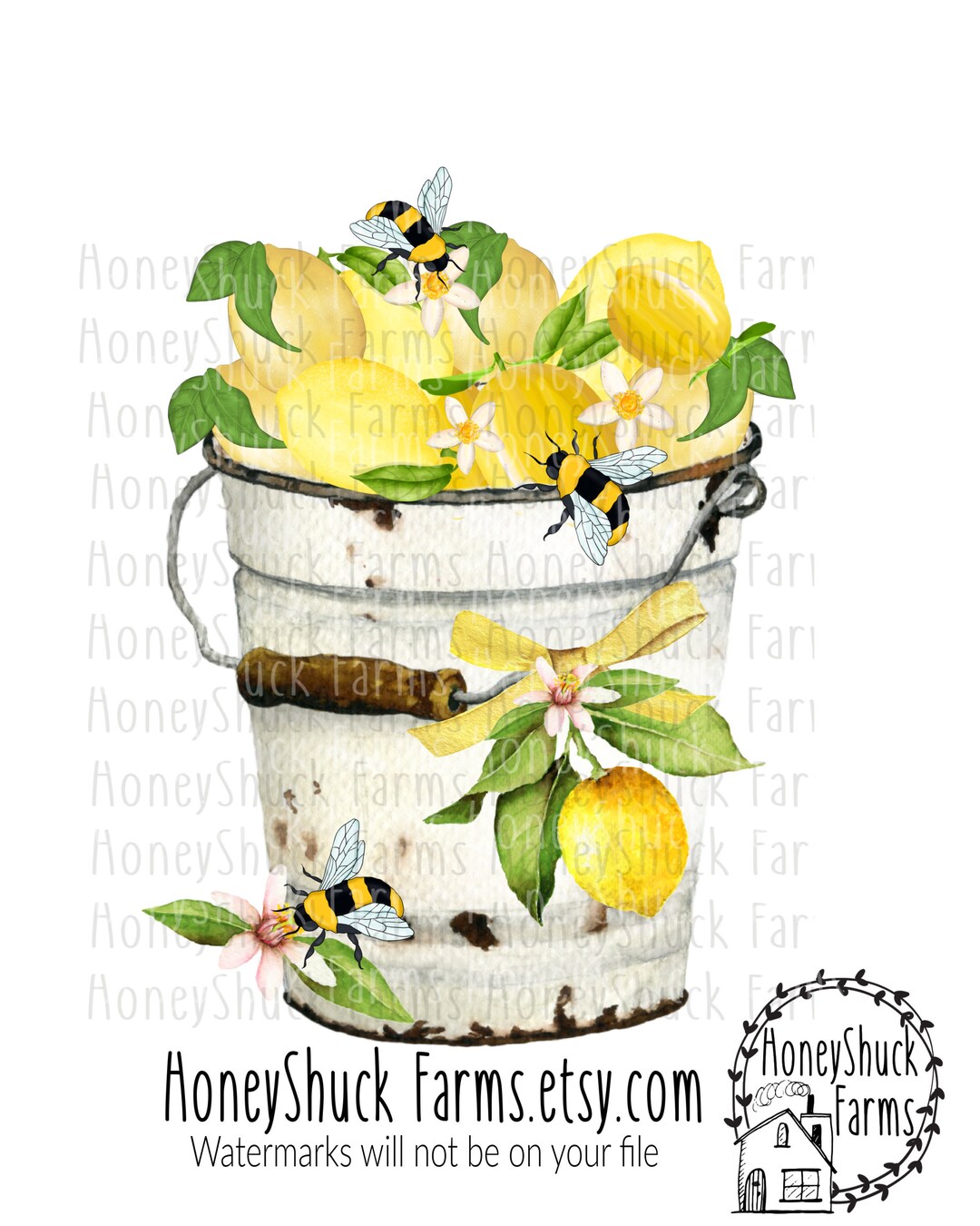 Lemons and Bees Digital Download, Lemon Print Digital Design, Lemon ...