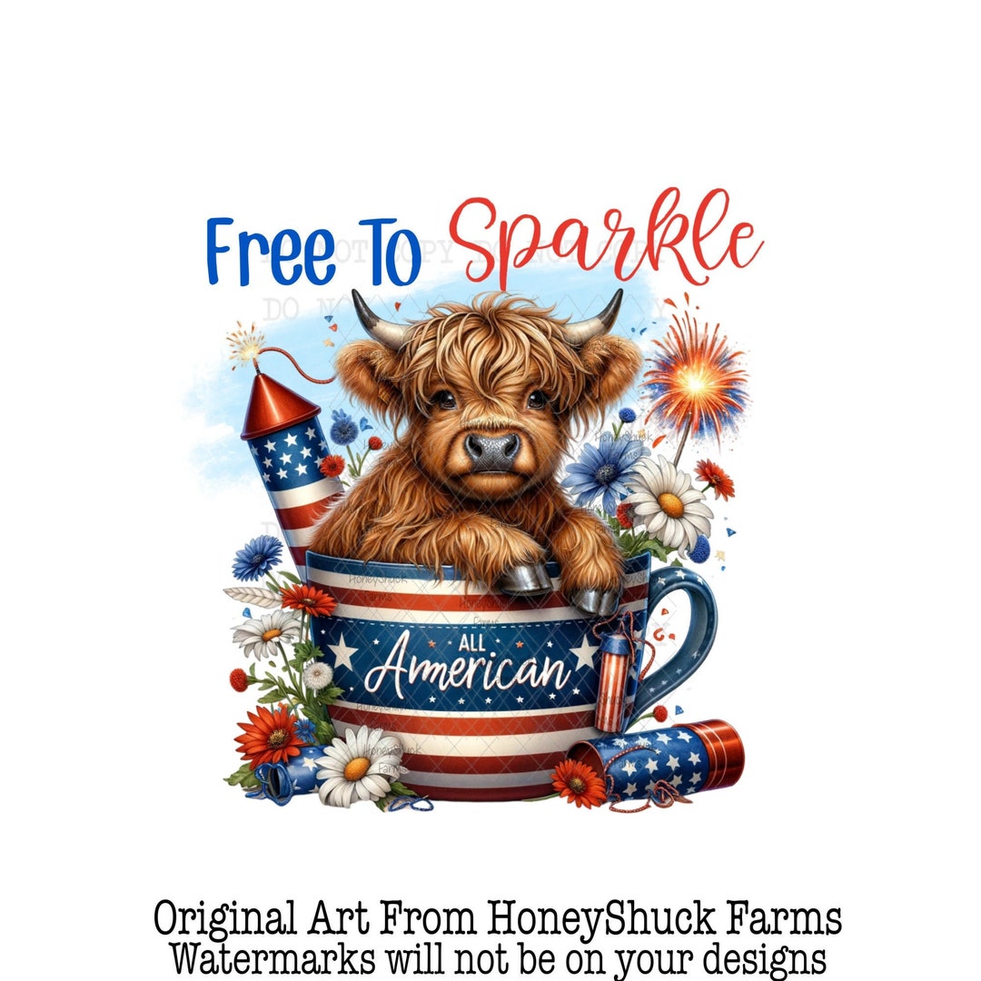 Highland Cow Png, Patriotic Cow, Highland Cow Clipart, Digital Download ...
