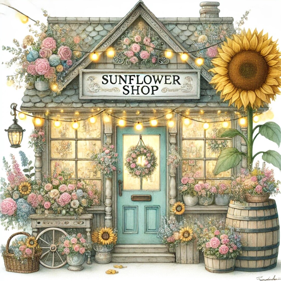 Sunflower Clipart, 5 Sunflower Shops, Watercolor Jpg's, Junk Journaling, Scrapbooking, Card ...