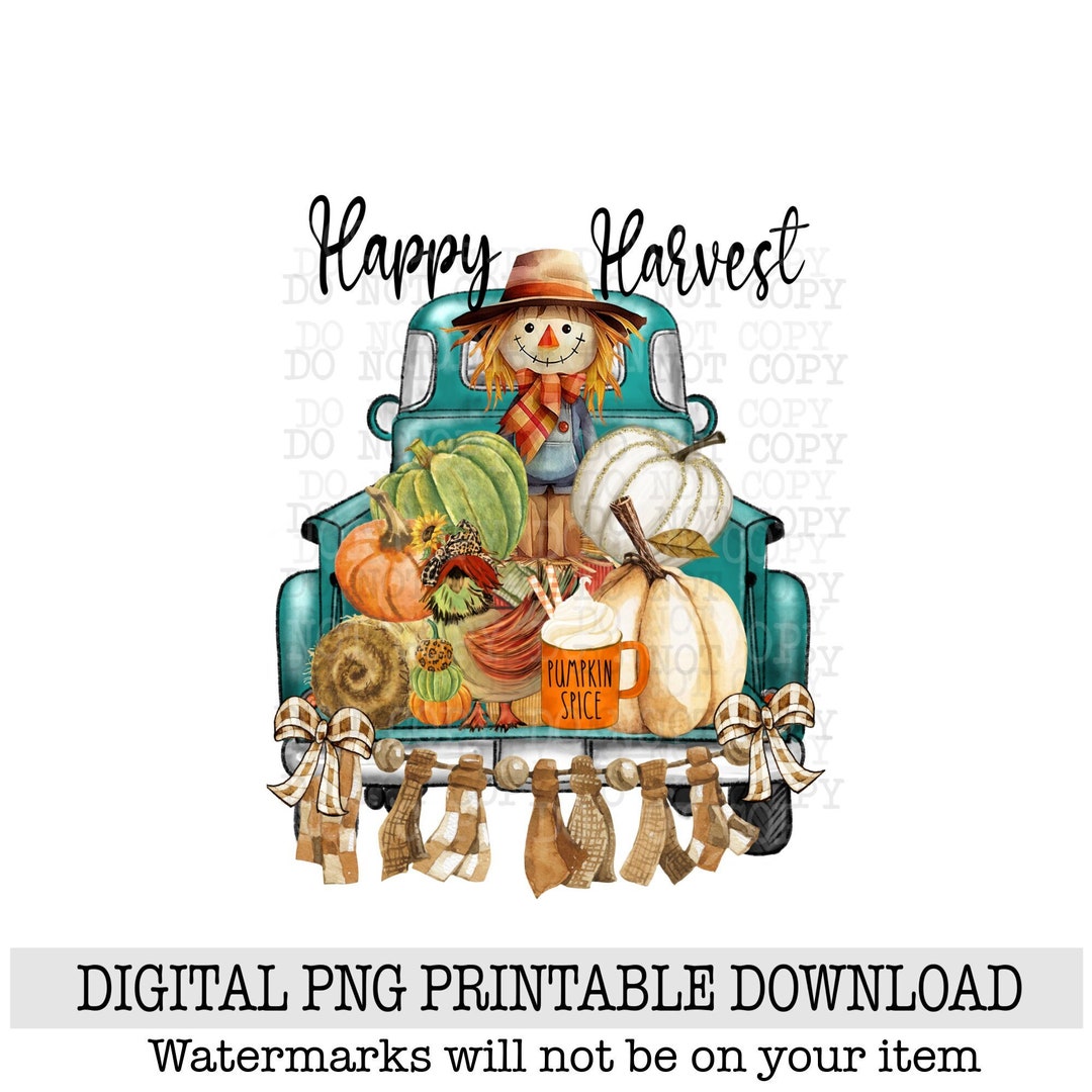 Scarecrow Fall Truck Happy Harvest Png Sublimation Png - Etsy