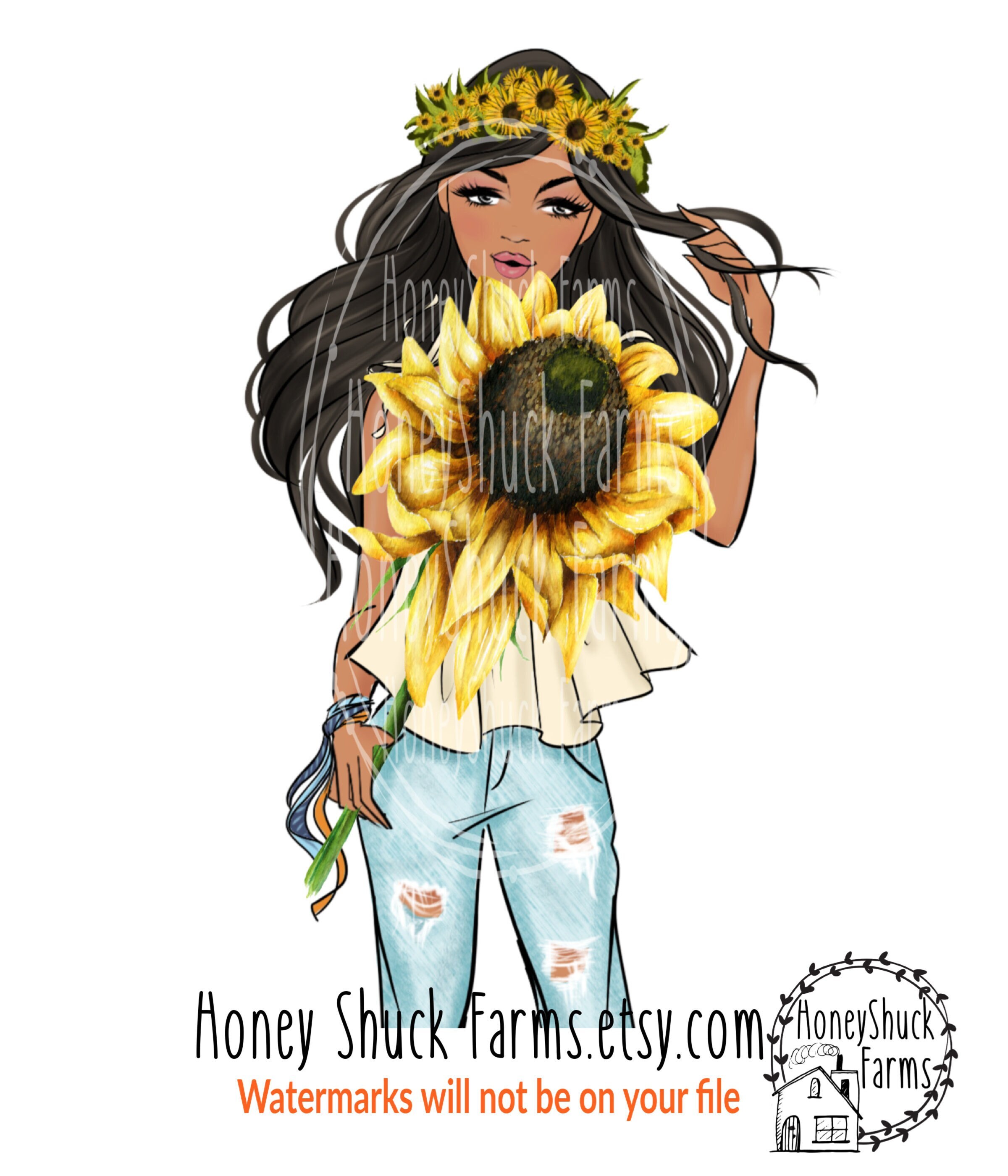 Sunflower Girl Png Digital Download Hippie Girl Black Girl - Etsy