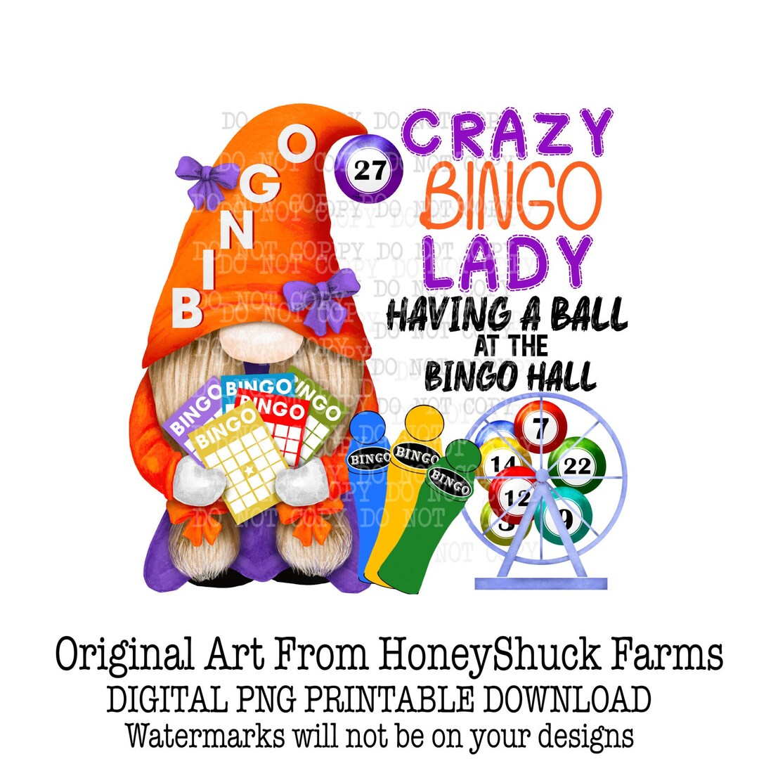 Crazy Bingo Lady, Bingo Clipart, Digital Download, Bingo Png, Bingo ...