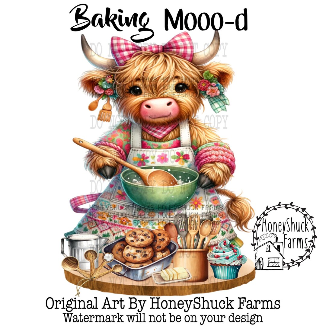 Highland Cow Baking PNG, Whimsical Farmhouse Dessert Clipart (digital ...