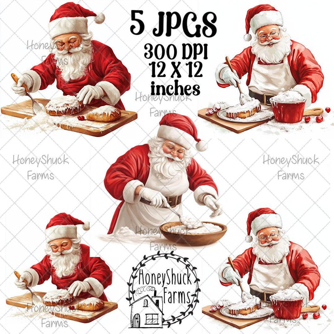 Santa Clipart JPG, Santa Baking Png, Cute Santa Clipart Digital ...