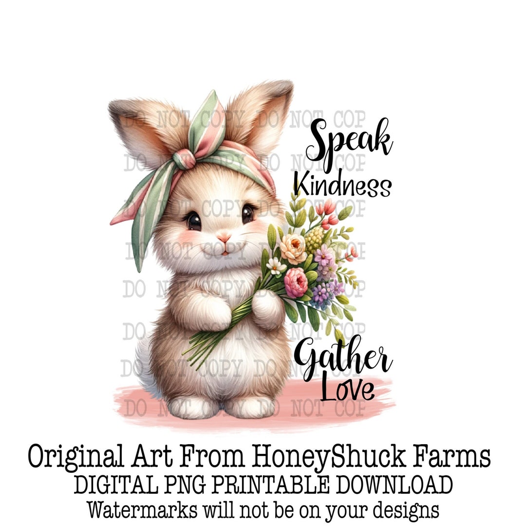 Bunny With Flowers, Bunny Clipart, Cute Bunny, Digital Download, Spring ...