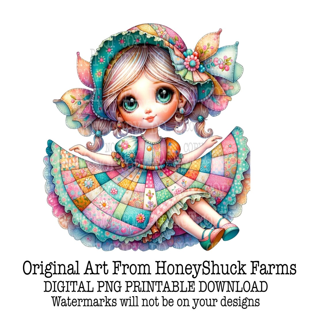Patchwork Doll Clipart Png Quilted Clipart Digital Download Girly ...