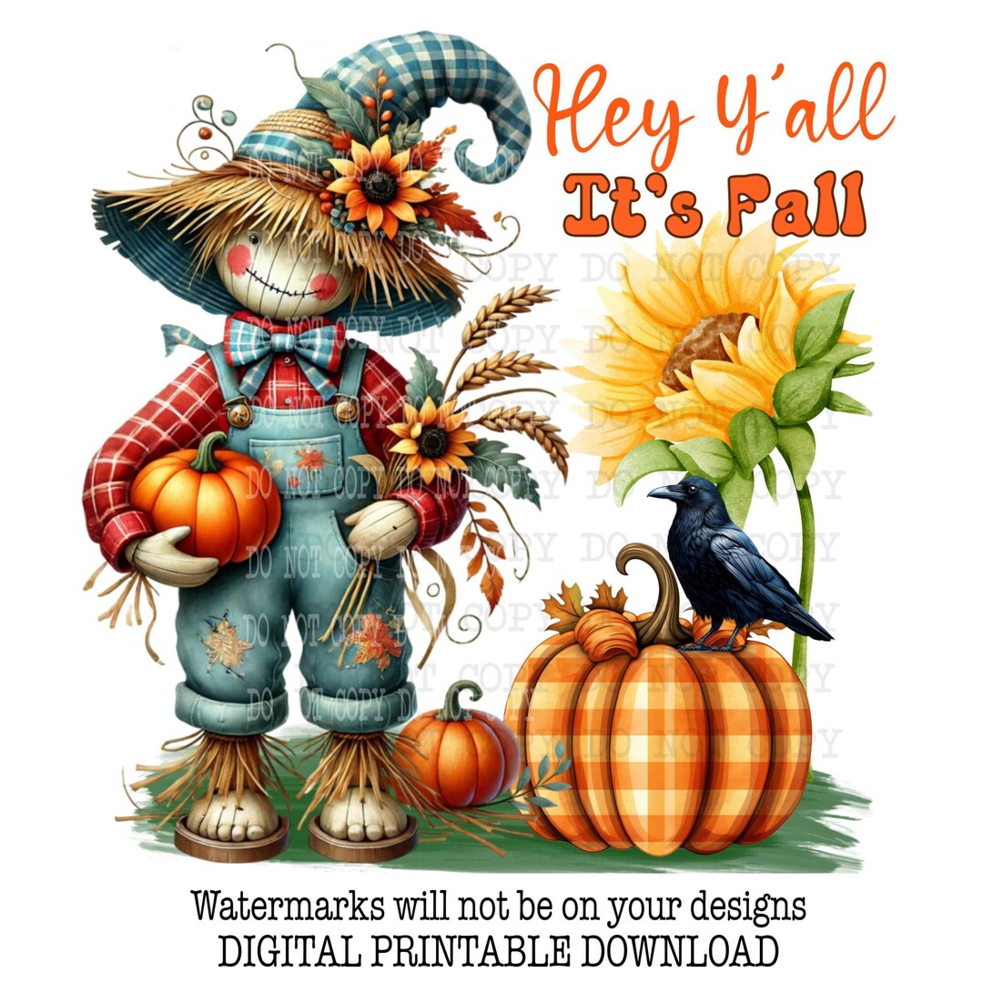 Fall Png, Scarecrow Clipart, Scarecrow Graphics, Printable, Digital ...
