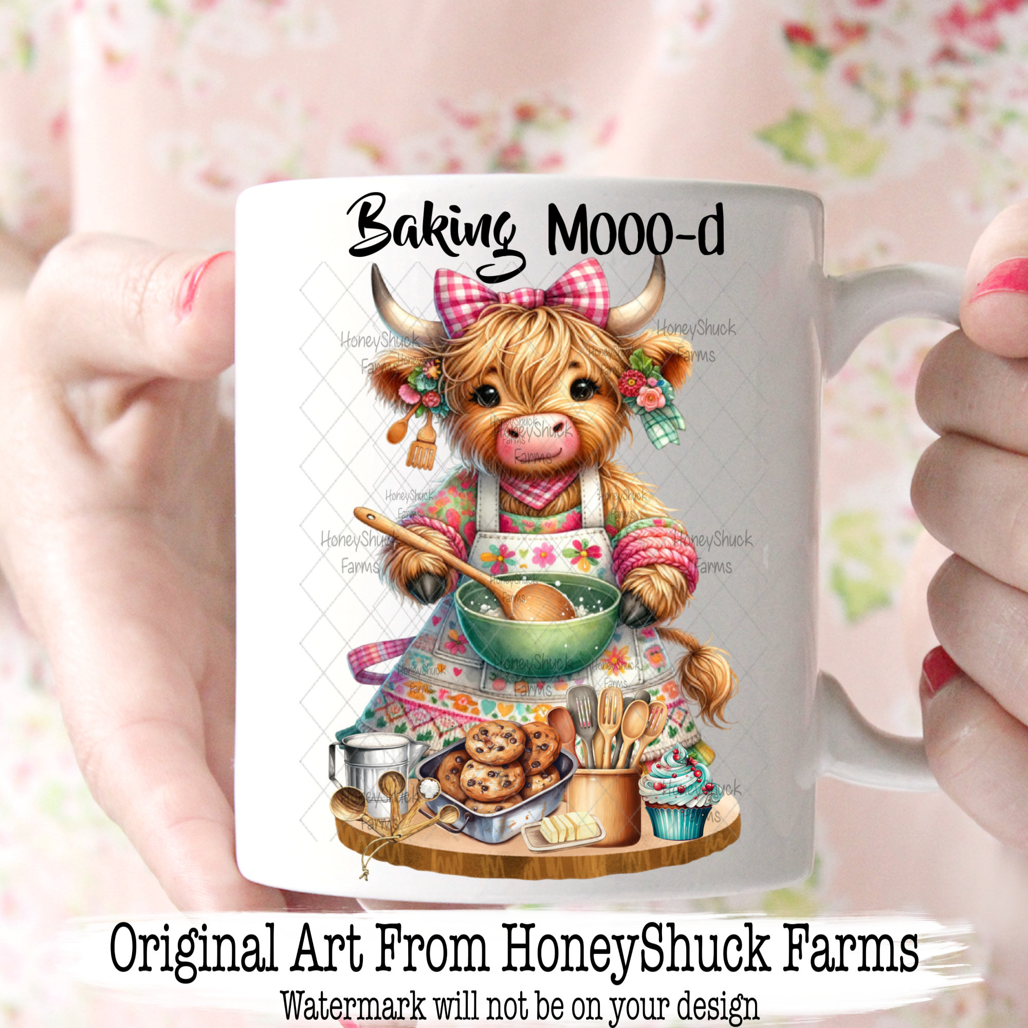Highland Cow Baking PNG, Whimsical Farmhouse Dessert Clipart (digital ...