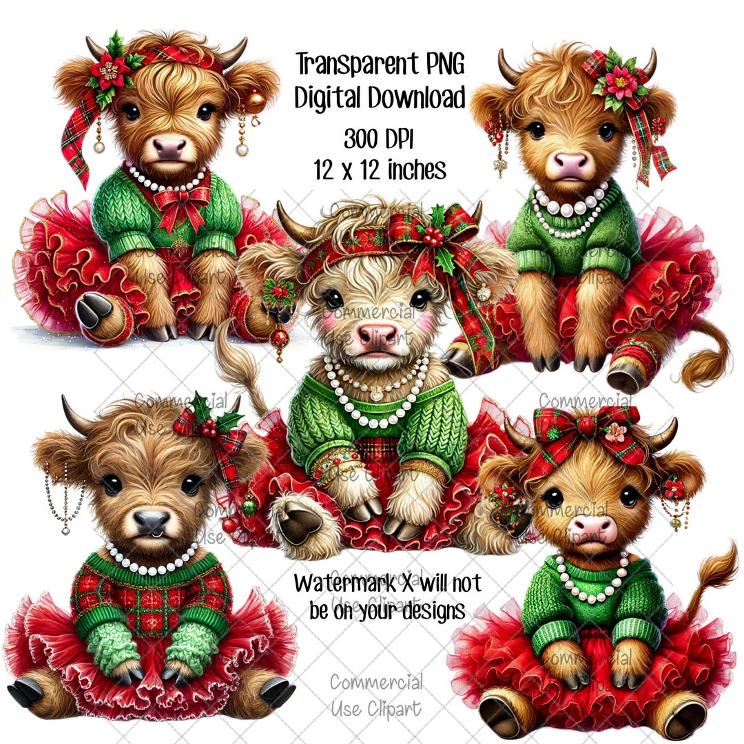 Christmas Highland Cow Clipart, Christmas Clipart, Highland Cow Png ...