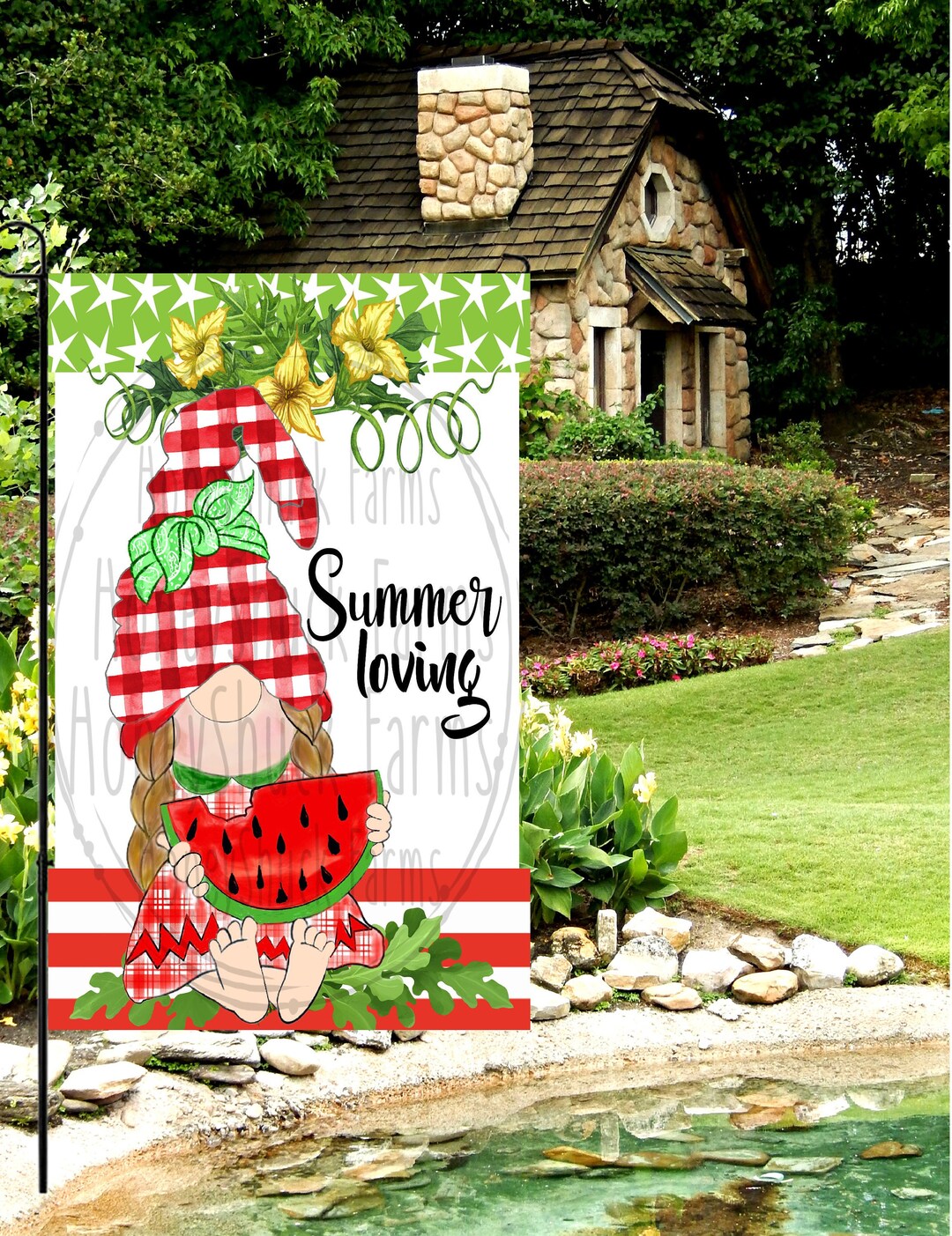 Summer Flag, Garden Flag, Digital Download, Garden Flag, Gnome Clipart ...