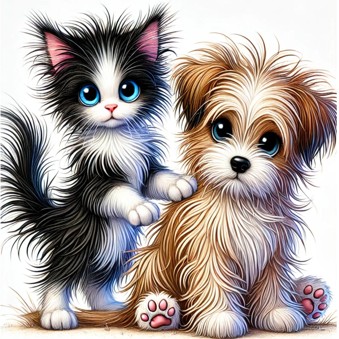 Cats and Dogs Clipart , Quirky Pals, Dogs, Cats Illustration, Frazzled ...
