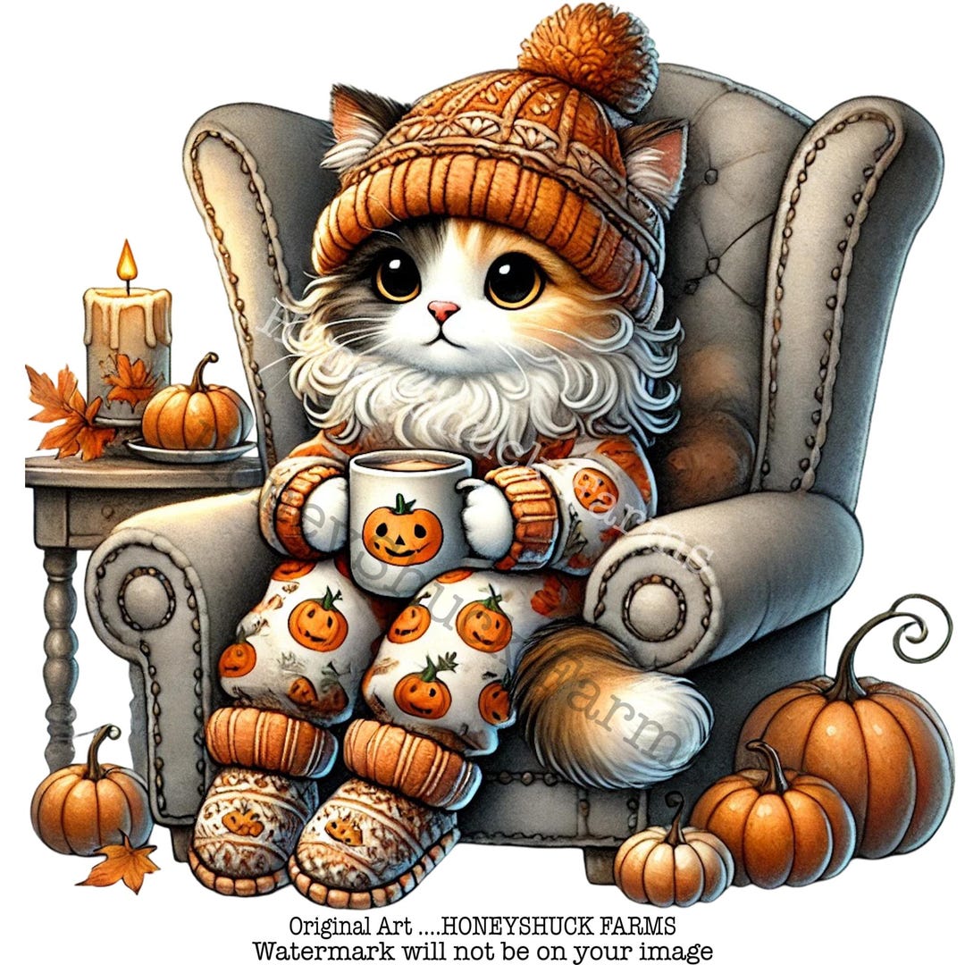 Fall Cats Watercolor Clipart Bundle: PNG Digital Download for Junk ...