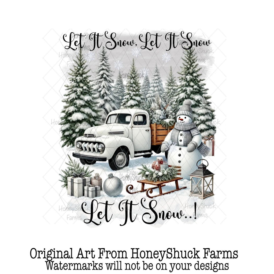 Winter Truck Clipart: Let It Snow PNG, Scrapbook Design (digital ...