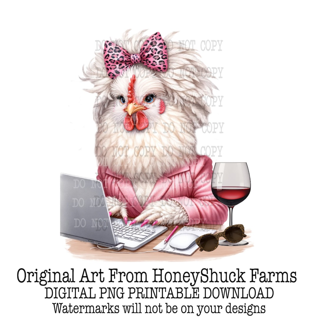 Funny Chicken Lady Png, Cute Chicken on Computer, Digital Download ...