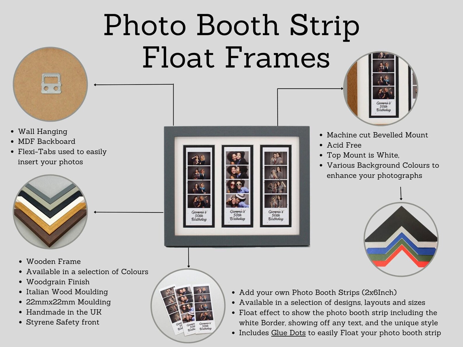 Photo Booth Strip Floating Frame - 3 Photo Booth Strips - Floating ...