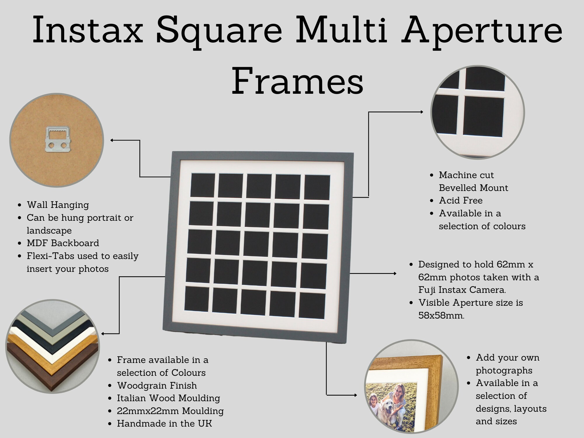 Instax Square Multi Aperture Wooden Photo Frame. Holds - Etsy